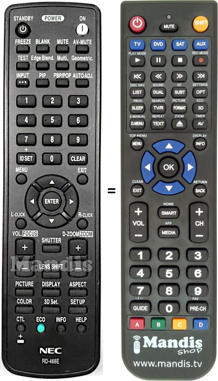 Controle remoto para Nec RD-466E
